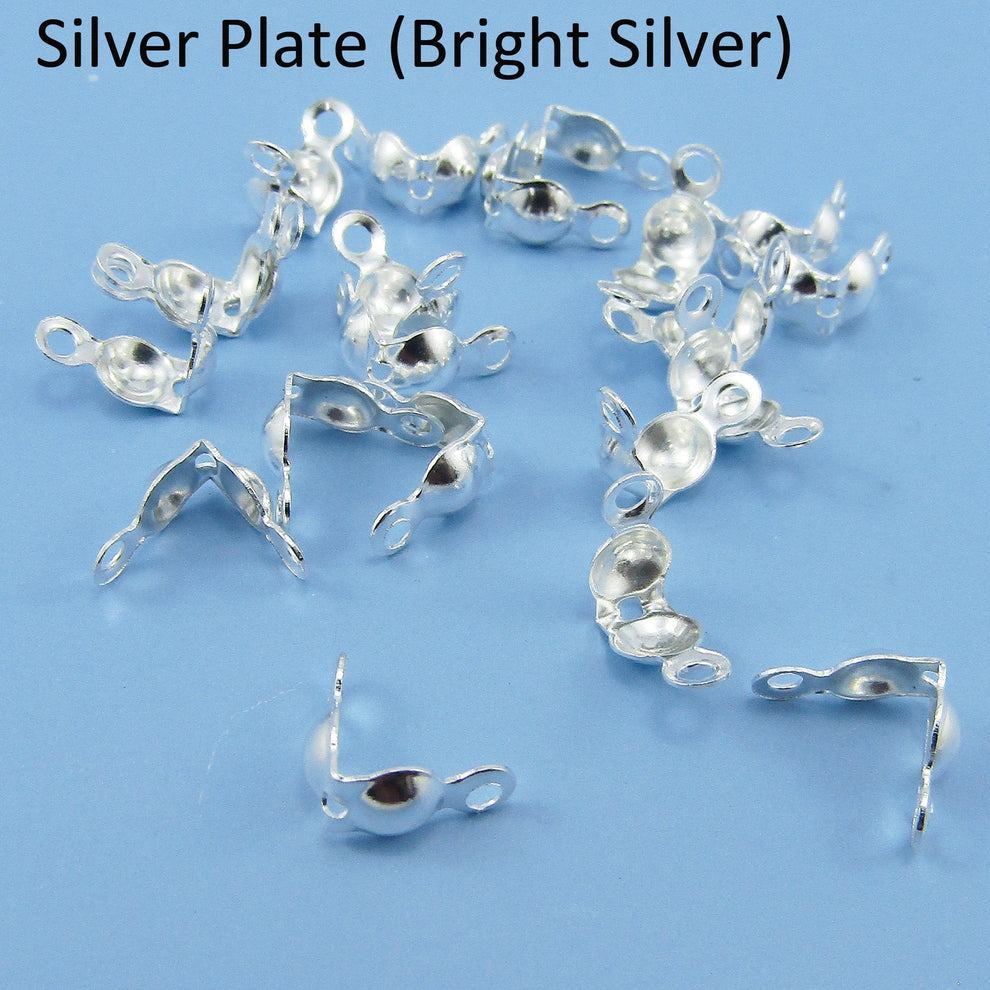 50pcs Clamshell Knot Cover Calotte Ends BRASS 7x4mm Hole 1mm Silver Pl ...
