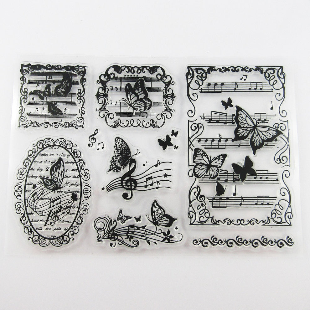 Butterfly Music Notes Clear Stamp Sheet Silicone Journal Scrapbook Car ...